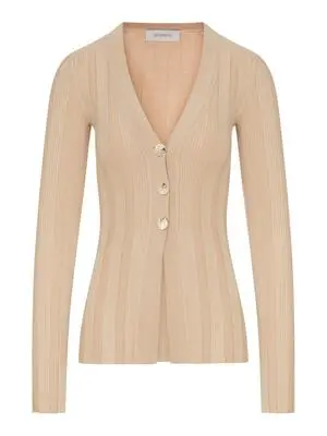 Sportmax Slim Ribbed Viscose Cardigan - Cream
