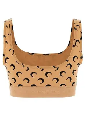 MARINE SERRE Moon Printed Jersey Cropped Top - Cream