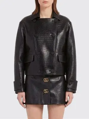 Gucci Croc Print Leather Jacket - Black