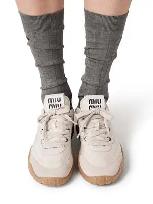 Miu Miu Tyre Sneakers In Technical Fabric And Suede