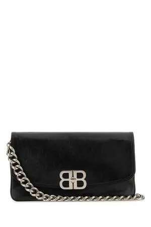 Balenciaga Leather Bb Soft Flap Clutch - Black