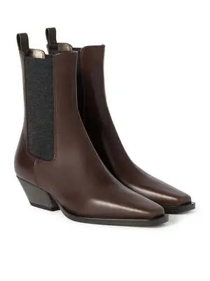 Brunello Cucinelli Chelsea Boot In Vitello Riding Con Precious Heel - Brown