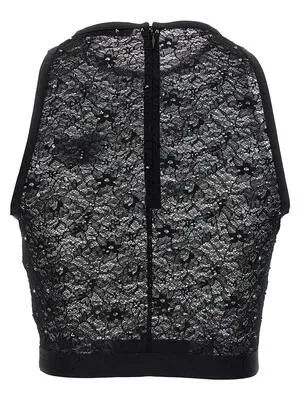 Alessandra Rich Rhinestone Lace Crop Top