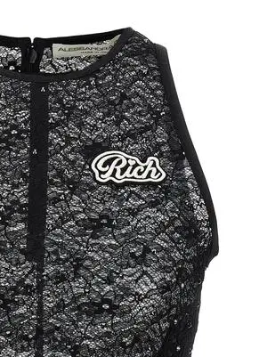 Alessandra Rich Rhinestone Lace Crop Top