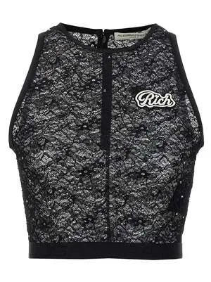 Alessandra Rich Rhinestone Lace Crop Top - Black
