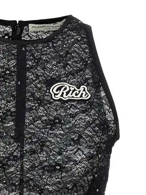 Alessandra Rich Rhinestone Lace Crop Top