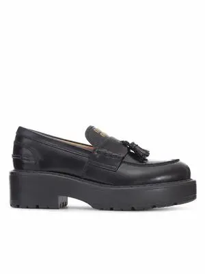 Miu Miu Smooth Leather Loafers With Tassels - Black