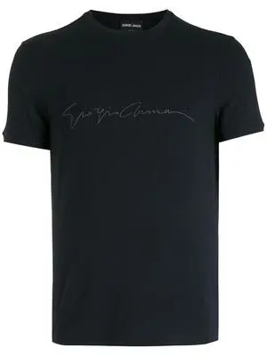 Giorgio Armani Asv Stretch-viscose T-shirt With Signature Logo - Blue