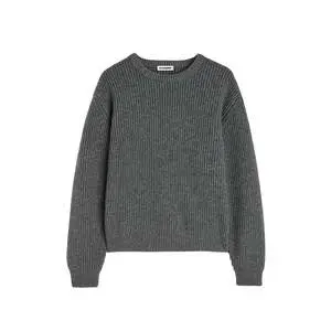 JIL SANDER Rib Knit Wool Sweater - Gray