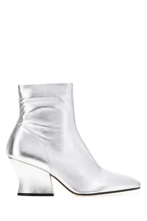 JIL SANDER Leather Lune Ankle Boots - Silver