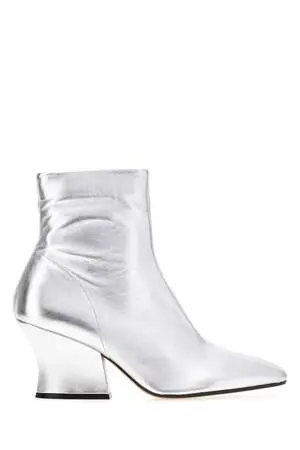 JIL SANDER Leather Lune Ankle Boots - Silver