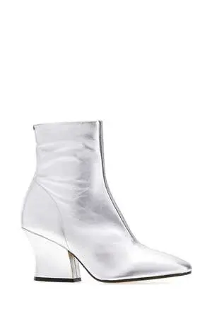 JIL SANDER Leather Lune Ankle Boots - Silver