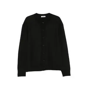 JIL SANDER Fine Knit Wool Cardigan - Black