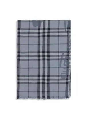Burberry Knight Check Wool And Silk Scarf - Blue