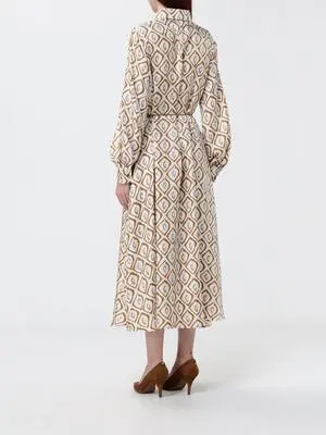 Max Mara Printed Silk Shirt Dress - Cream