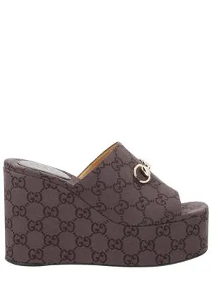 Gucci Fabric Gg Wedge Sandal - Brown