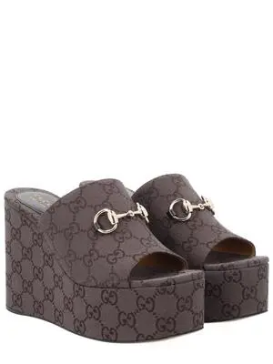 Gucci Fabric Gg Wedge Sandal