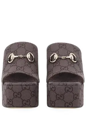 Gucci Fabric Gg Wedge Sandal