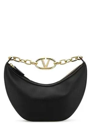 Valentino Garavani Leather Small Hobo Vlogo Moon Handbag - Black