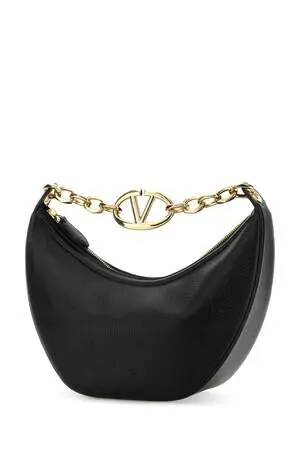 Valentino Garavani Leather Small Hobo Vlogo Moon Handbag - Black