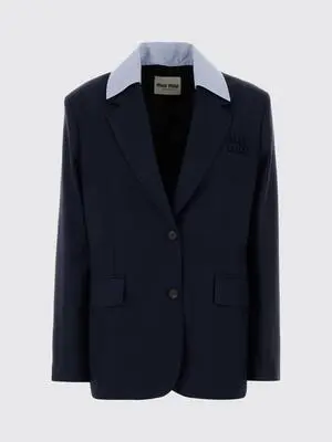 Miu Miu Single Breasted Virgin Wool Blazer - Blue