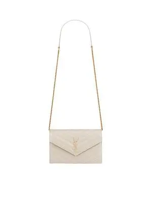 Saint Laurent Classic Cassandre Chain Envelope Clutch In Grain De Poudre Leather - Cream
