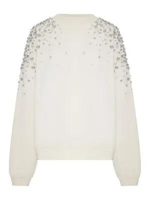 GOLDEN GOOSE Crew-neck Sweatshirt With Jeweled Appliqués - Cream