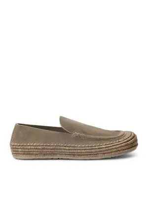 Loewe LOEWE Suede And Raffia Loafers Cream