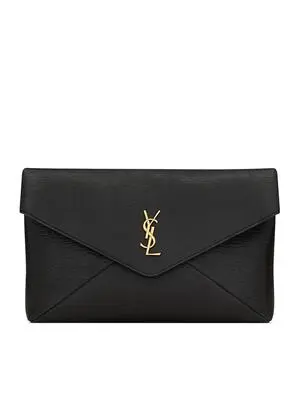 Saint Laurent Cassandre Large Lambskin Envelope Pouch - Black