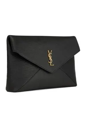 Saint Laurent Cassandre Large Lambskin Envelope Pouch - Black