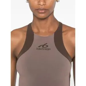 Balenciaga Stretch Paneled Logo Tank Top - Brown