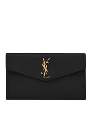 Saint Laurent Uptown Clutch In Grain De Poudre Embossed Leather - Black
