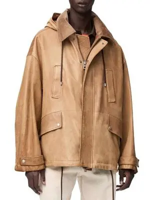 Loewe Short Parka In Lambskin And Cotton