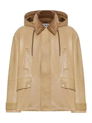 Loewe Short Parka In Lambskin And Cotton - Brown