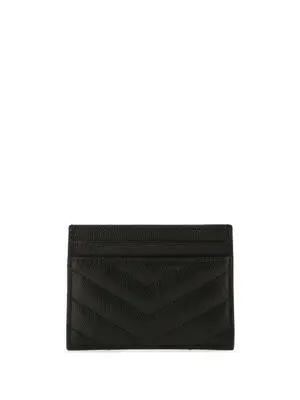 Saint Laurent Cassandre Matelassé Card Case In Grain De Poudre Leather - Black