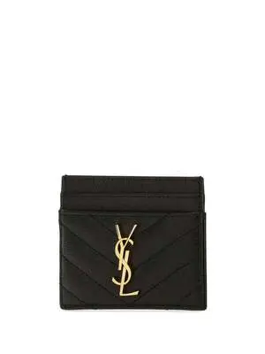 Saint Laurent Cassandre Matelassé Card Case In Grain De Poudre Leather - Black