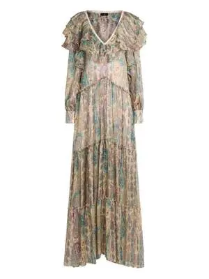 Etro Long Silk Dress With Paisley Print And Ruffled Details - Multicolor