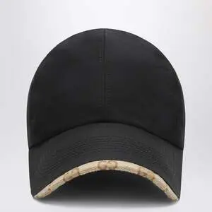 Gucci Cotton Baseball Cap With Gg Trim - Black