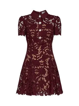 SELF-PORTRAIT Burgundy Macramé Lace Flared Mini Dress - Multicolor