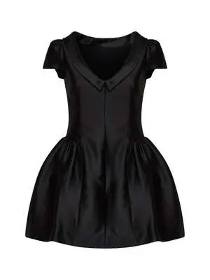 SELF-PORTRAIT Black Taffeta Collared Minidress - Multicolor
