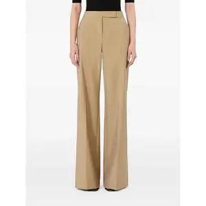Max Mara Camel Beige Silk Blend Palazzo Trousers - Cream