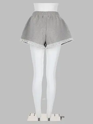GANNI Organic Cotton Lace-trimmed Shorts - Gray