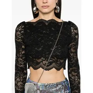 Rabanne Floral Lace Crop Top - Black