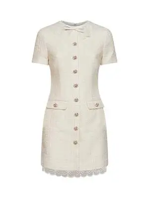 SELF-PORTRAIT Cream Bouclé Tailored Minidress With Lace Inserts - Multicolor