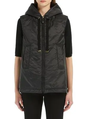 Max Mara Padded Hooded Canvas Vest - Black