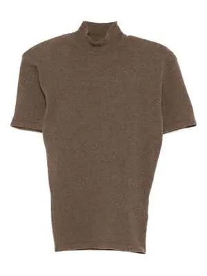 Jacquemus Cashmere And Wool Blend Mock Neck Short Sleeve Top