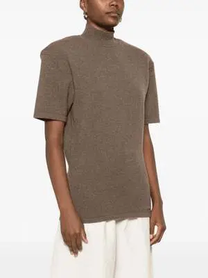 Jacquemus Cashmere And Wool Blend Mock Neck Short Sleeve Top