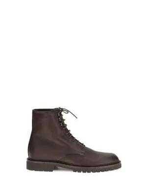 Brunello Cucinelli Hammered Leather Lace-up Ankle Boots - Brown