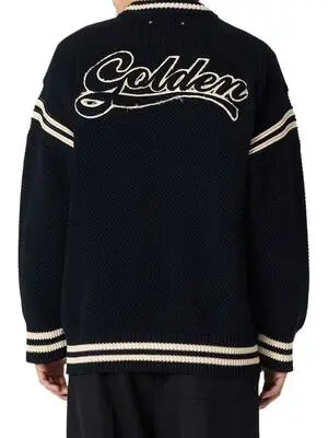 GOLDEN GOOSE Boxy Sweater With Embroidered Logo - Blue
