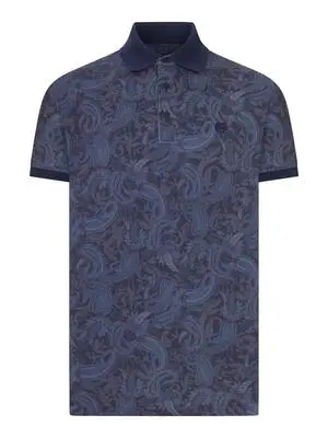 Etro Cotton Piqué Polo Shirt With Paisley Print - Blue